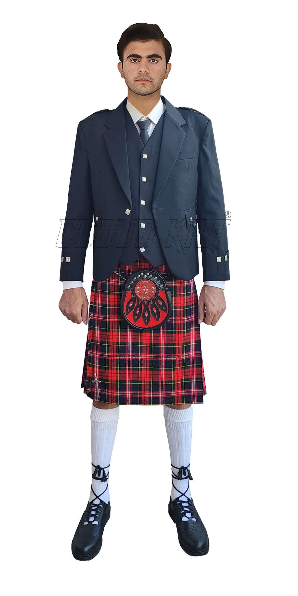 Black Argyll Kilt Outfit With MacPherson Modern Tartan Kilt - CLOUD ...