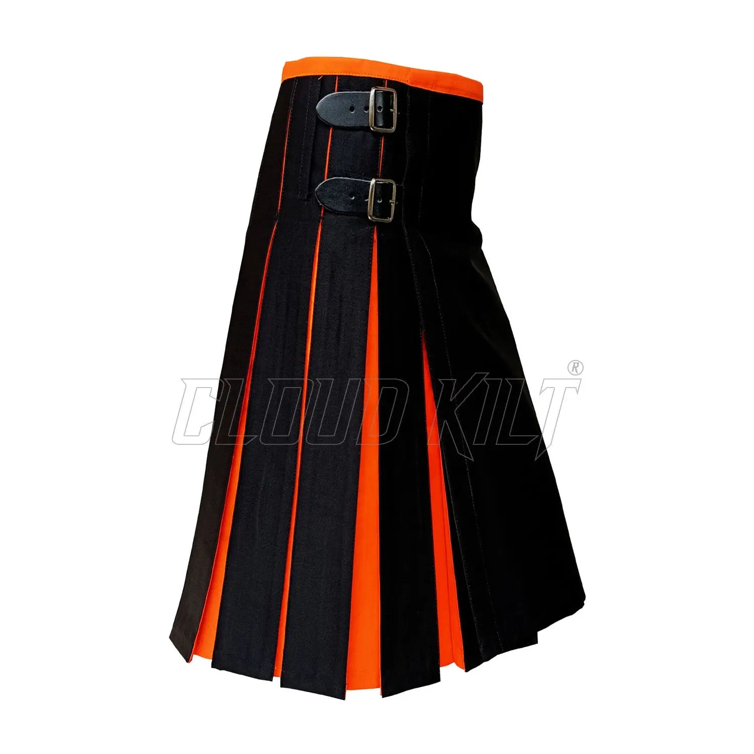 Black With Orange Tartan Style Hybrid Kilt - CLOUD KILT