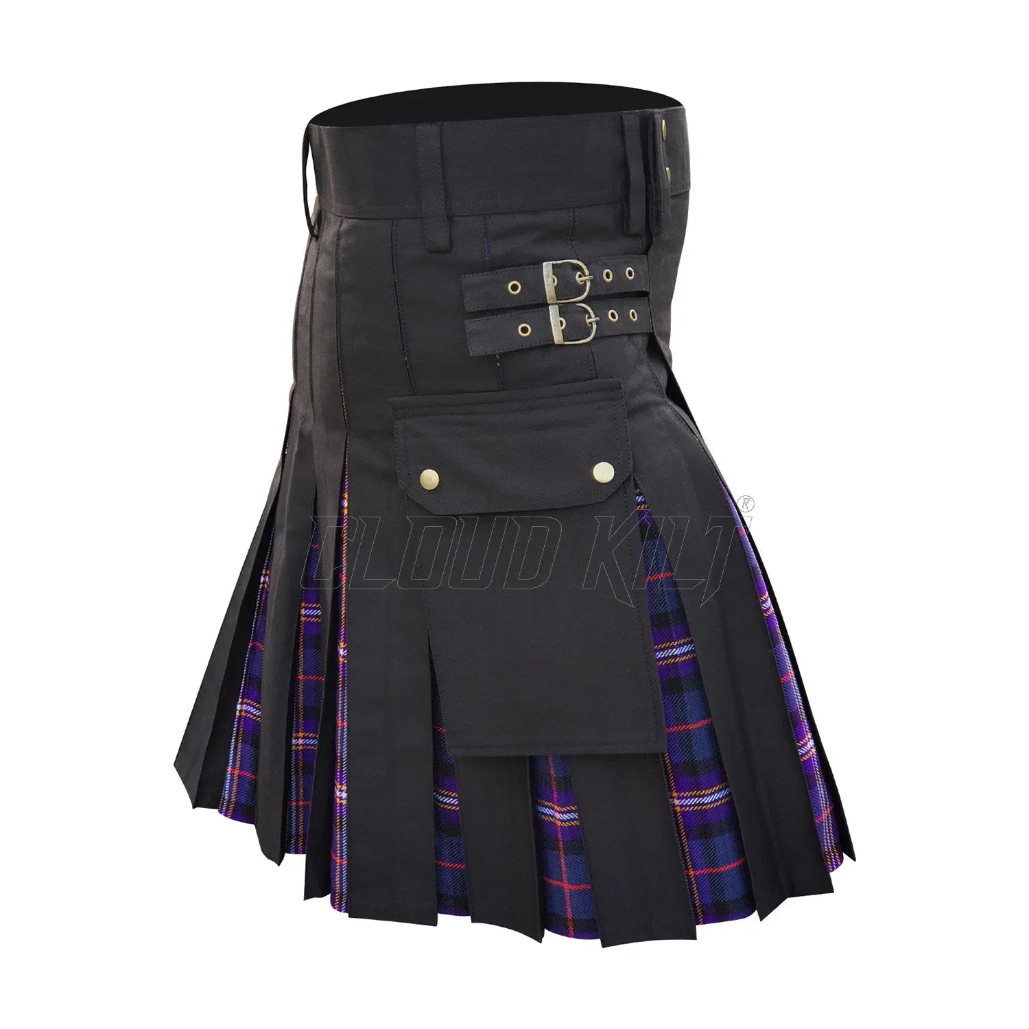Box Pleated Tartan Hybrid Masonic Utility Kilt - CLOUD KILT