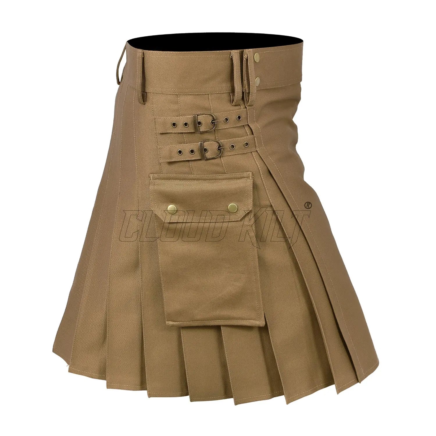 Deluxe Modern Khaki Utility Kilt For Men - CLOUD KILT