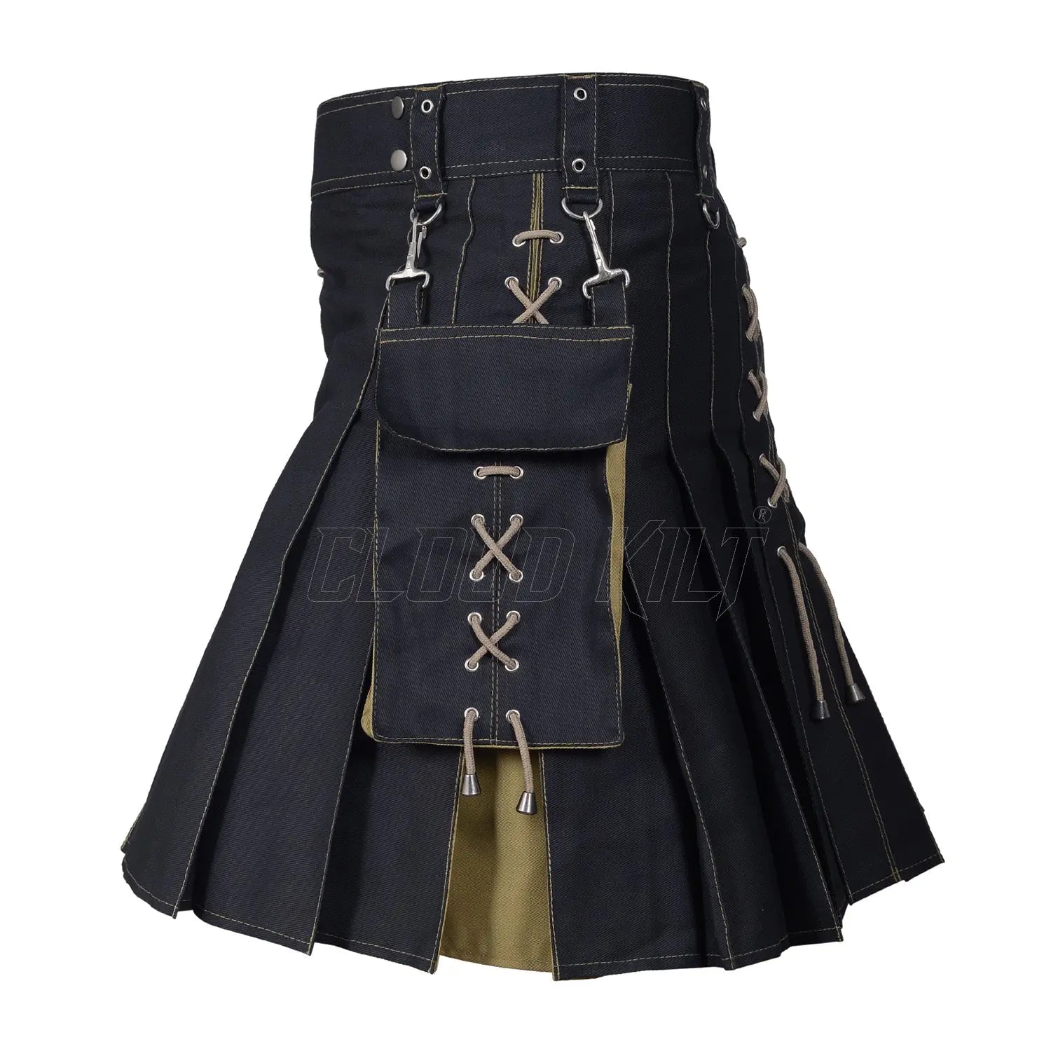 Hybrid Black and Khaki Utility Kilt For Men - CLOUD KILT