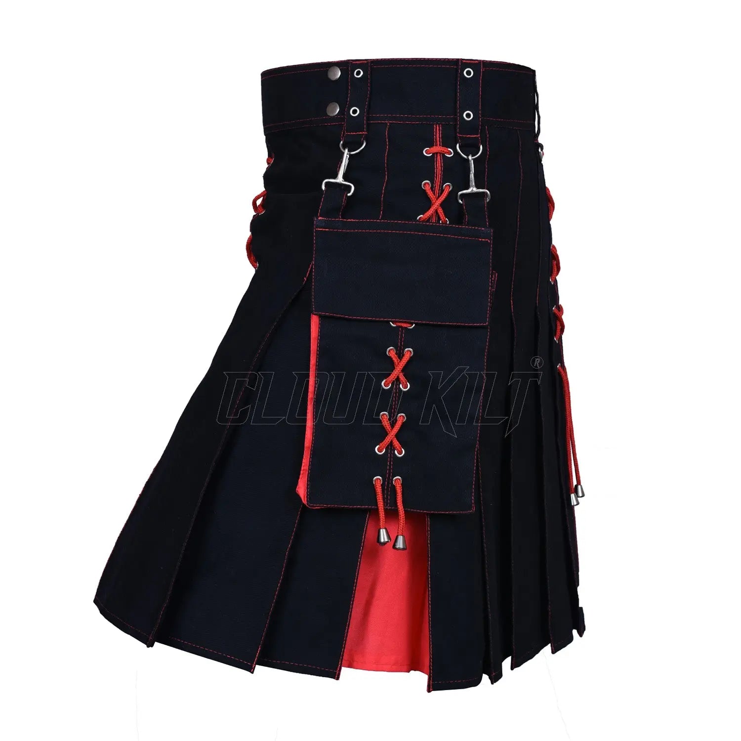 Hybrid Black and Red Utility Kilt For Men - CLOUD KILT