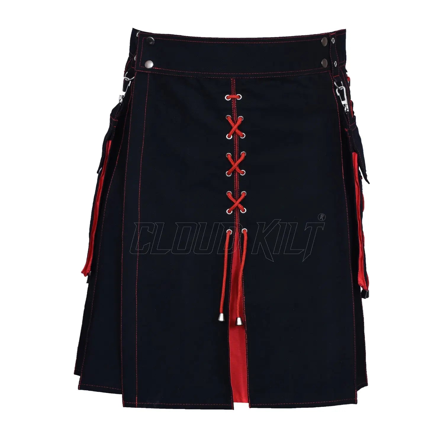 Hybrid Black and Red Utility Kilt For Men - CLOUD KILT