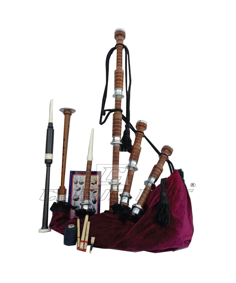 Maroon Velvet Bagpipe Set Brown & Silver Finish With Hard Case - CLOUD ...