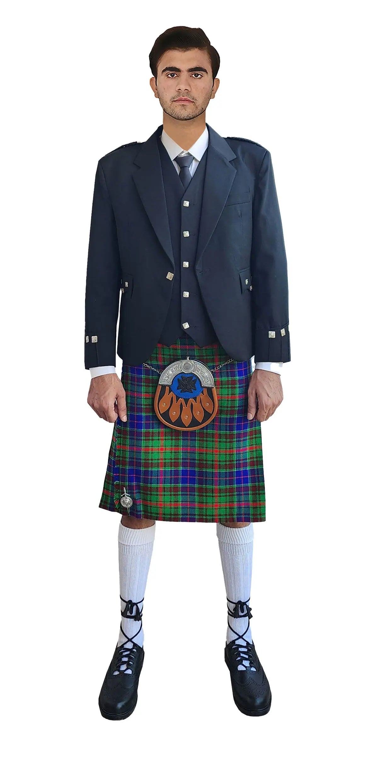 Modern Black Argyll Kilt Outfit With Clan Adam Tartan Kilt - CLOUD ...