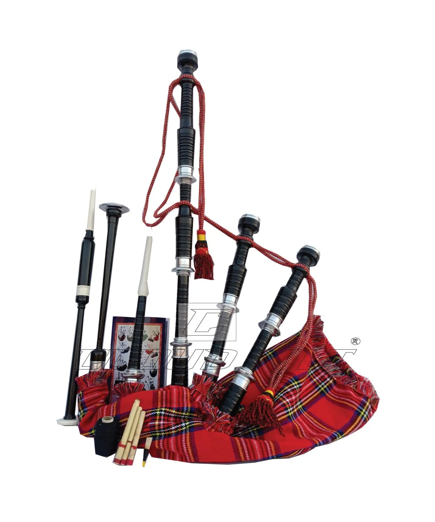 Royal Stewart Tartan Black With Silver Finish Bagpipe Set With Hard ...