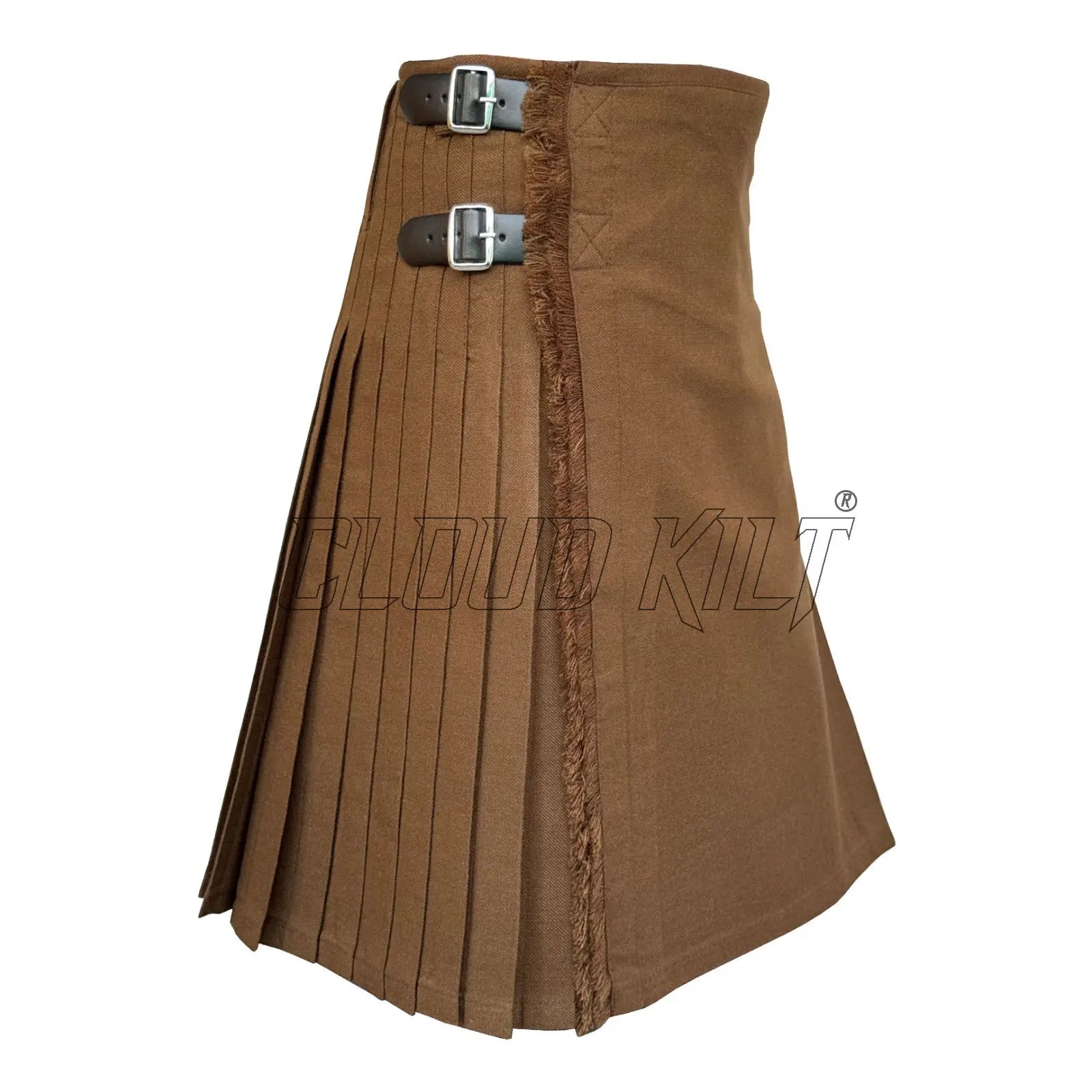 Solid Brown Tartan Utility Kilt For Men - CLOUD KILT